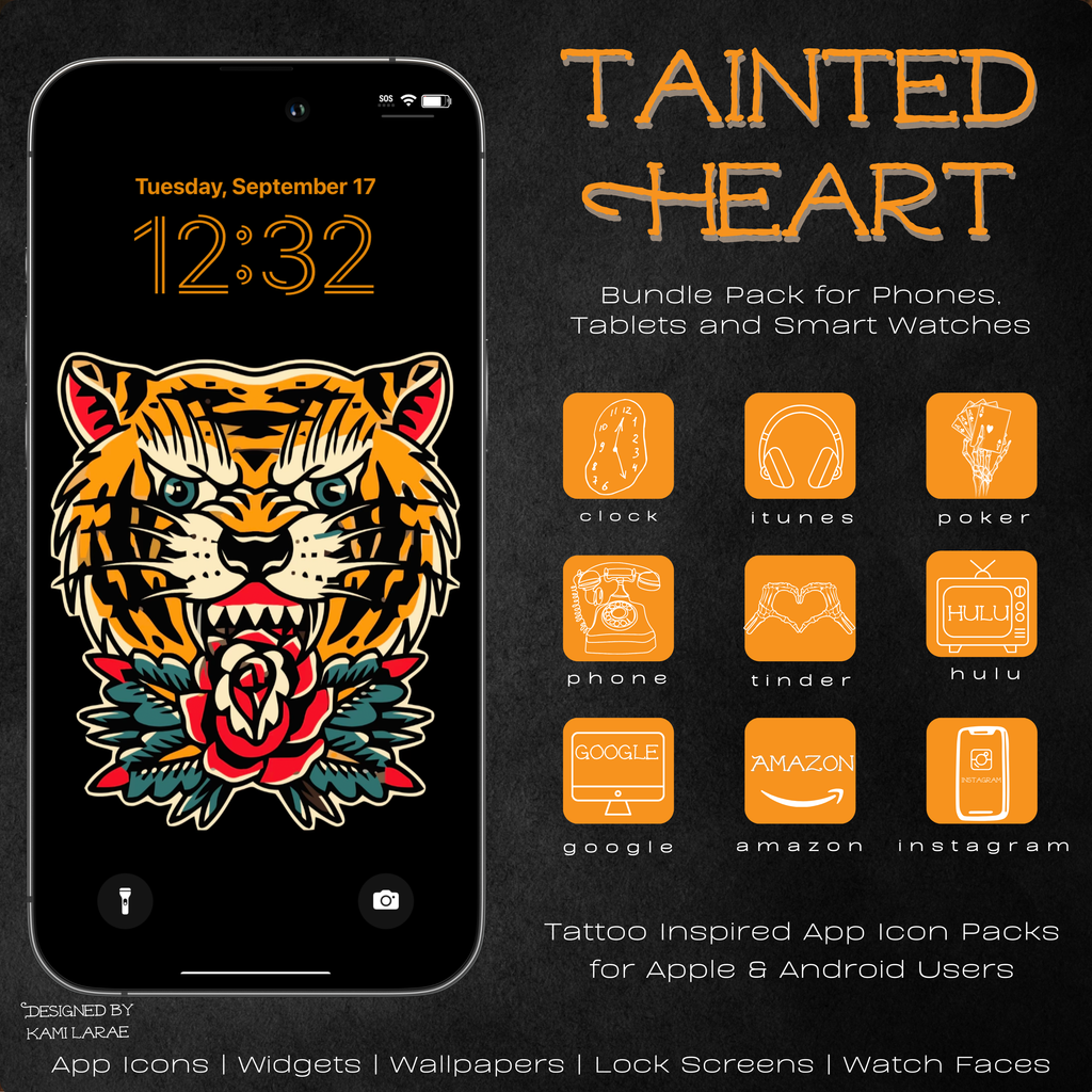 TAINTED HEART TATTOO App Icon Bundle Pack for Phones, Watches & Tablet ...